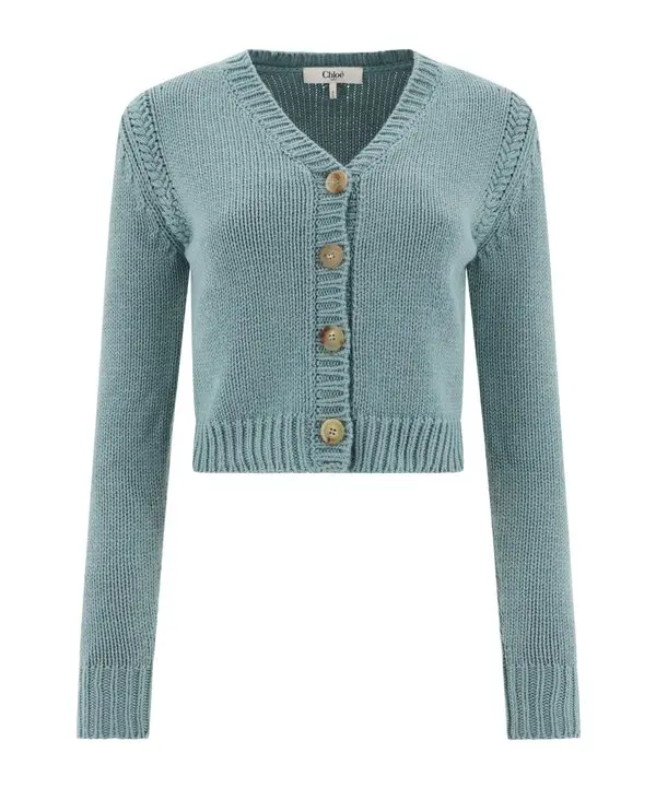 Chloé Cropped Buttoned Cardigan - Green