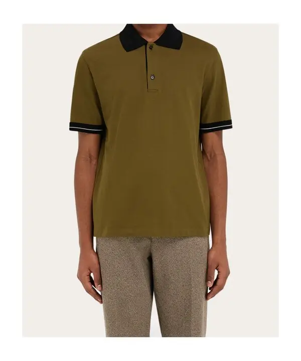FERRAGAMO Color Block Detail Polo Shirt - Brown
