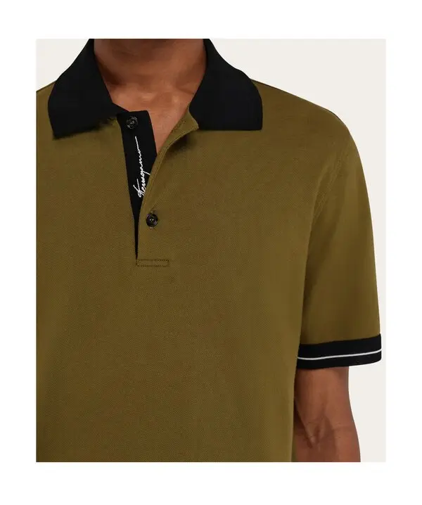 FERRAGAMO Color Block Detail Polo Shirt - Brown