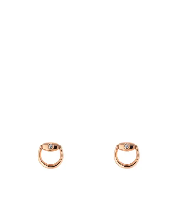 Gucci 18k Gold Diamond Horsebit Stud Earrings - Yellow
