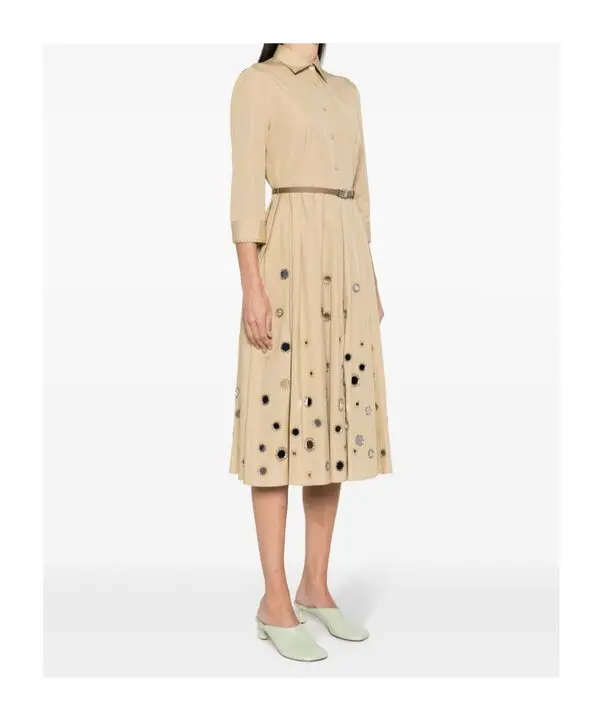 Prada Belted Long-sleeve Midi Dress With Logo Detail