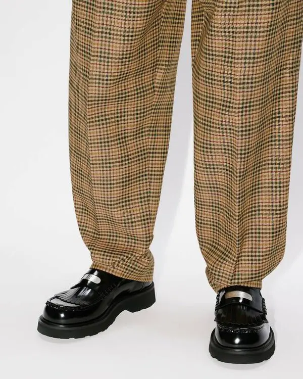Kenzo Logo Patch Checked Pleated Tailored Trousers