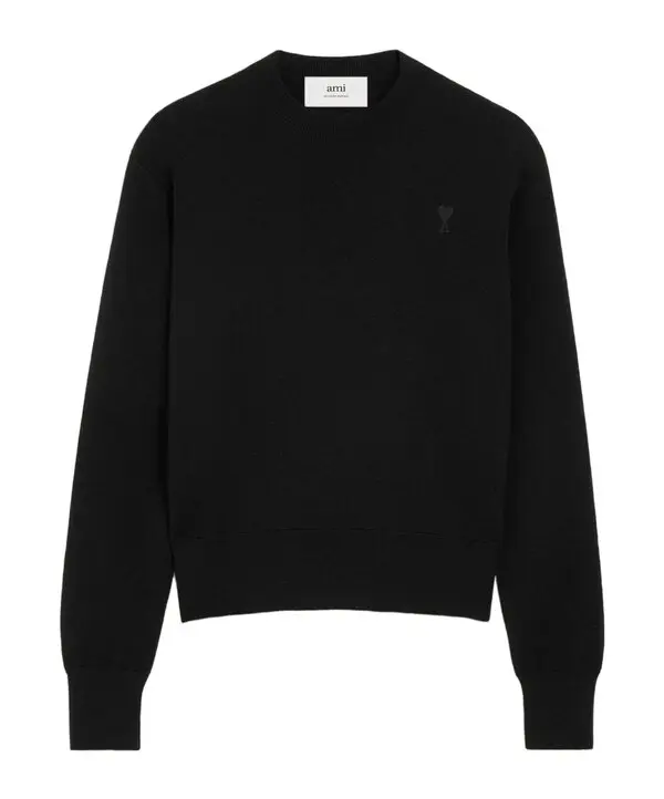 Ami Logo Embroidered Crew Neck Sweater - Black