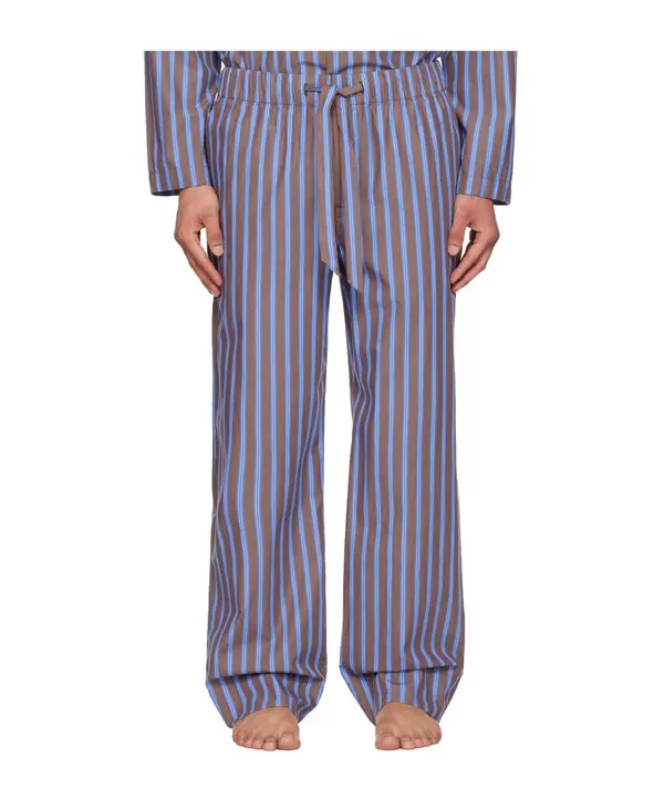 TEKLA Drawstring Striped Pajama Pants - Brown