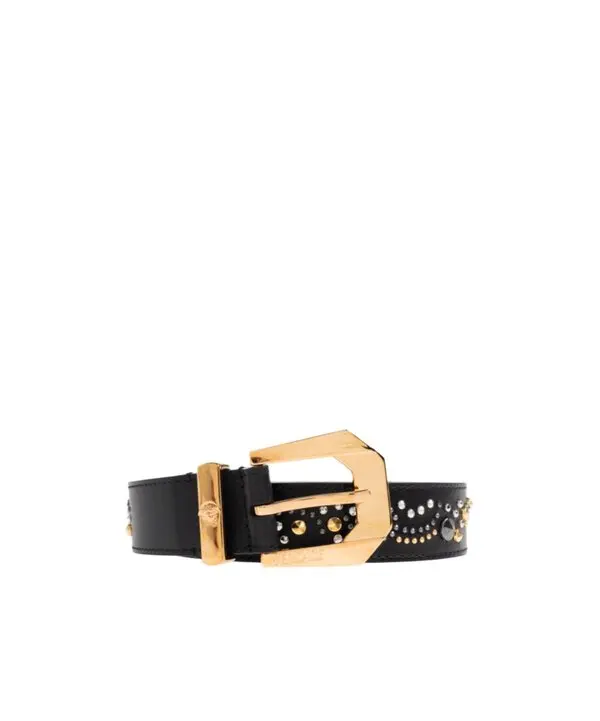 Versace Crystal-embellished Leather Belt - Black