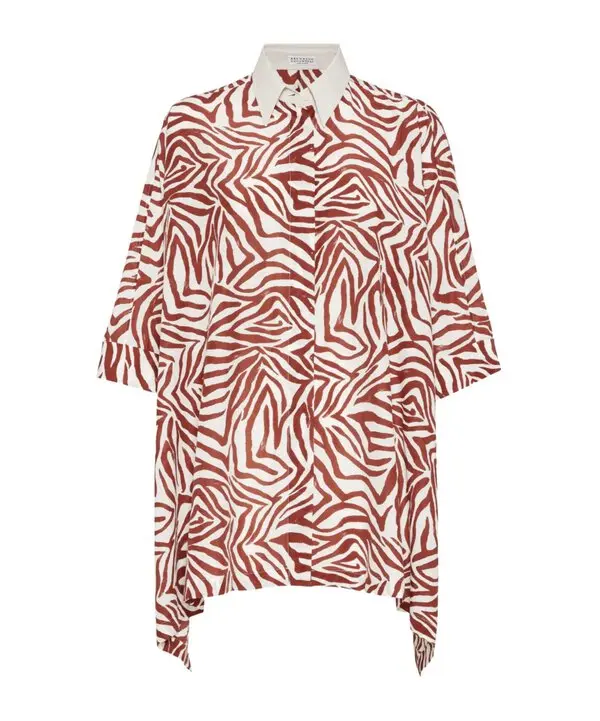Brunello Cucinelli Cotton-silk Zebra Print Shirt - Clay Red