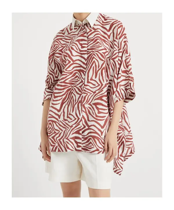 Brunello Cucinelli Cotton-silk Zebra Print Shirt - Clay Red