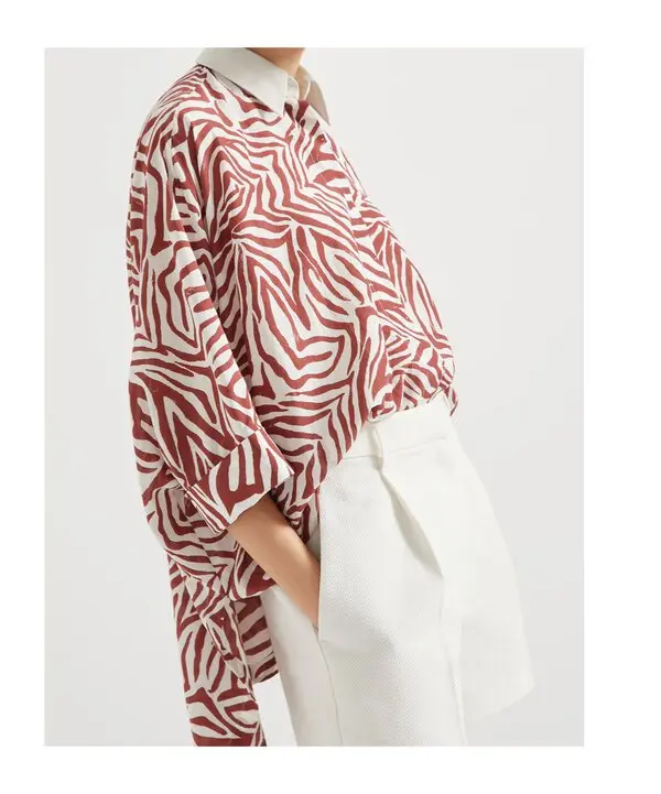 Brunello Cucinelli Cotton-silk Zebra Print Shirt - Clay Red