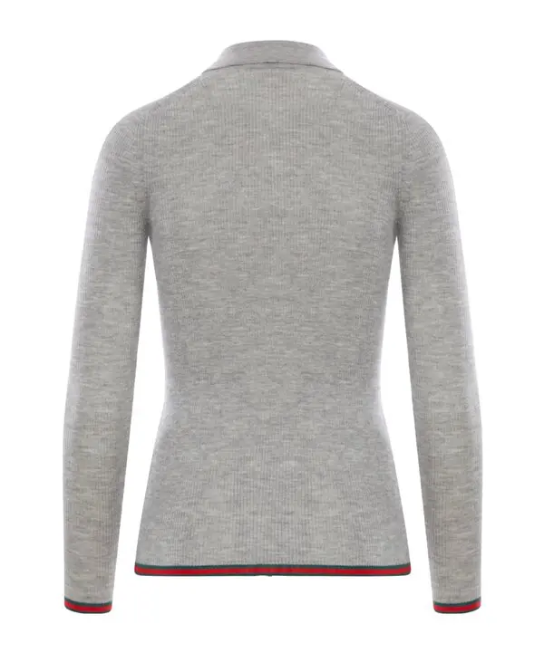 Gucci Ribbed Knit Long Sleeve Polo Shirt
