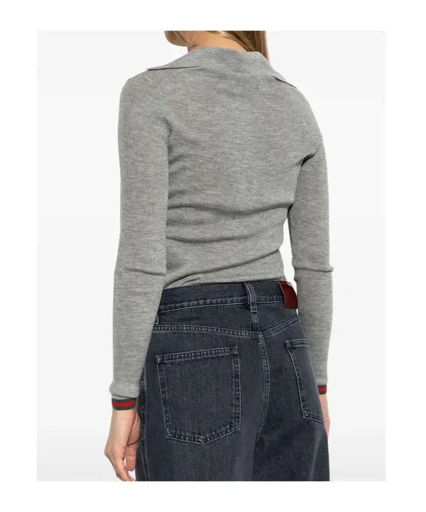 Gucci Ribbed Knit Long Sleeve Polo Shirt