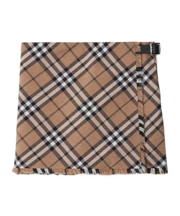 Burberry Checked Pleated Mini Skirt With Fringed Edges - Brown