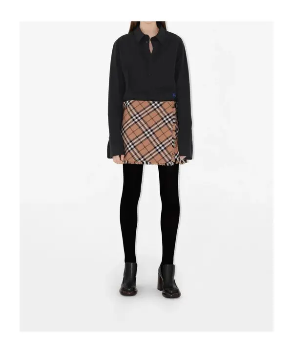 Burberry Checked Pleated Mini Skirt With Fringed Edges