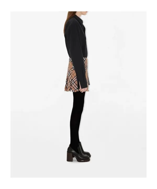 Burberry Checked Pleated Mini Skirt With Fringed Edges