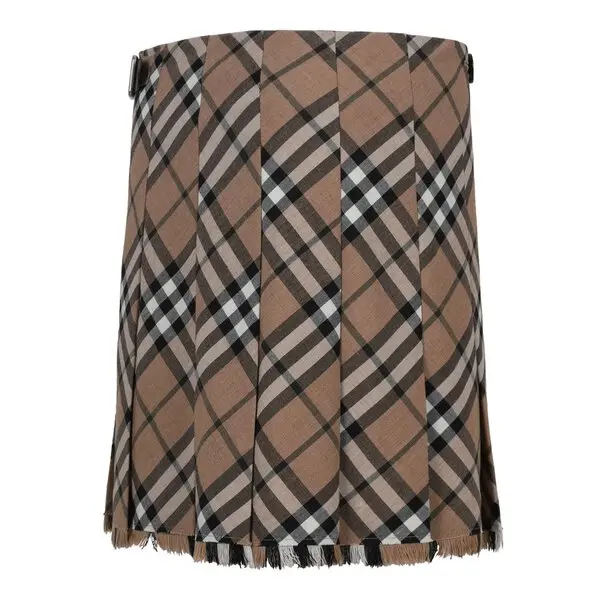 Burberry Checked Pleated Mini Skirt With Fringed Edges
