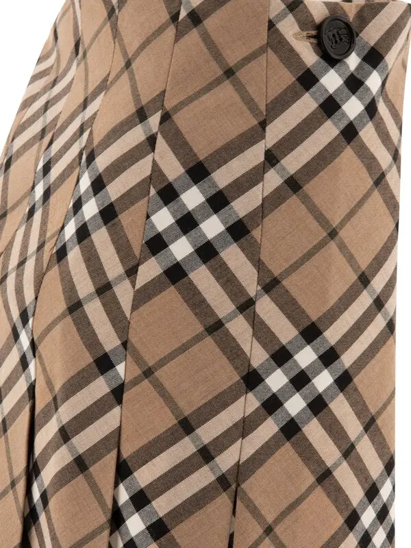 Burberry Checked Pleated Mini Skirt With Fringed Edges
