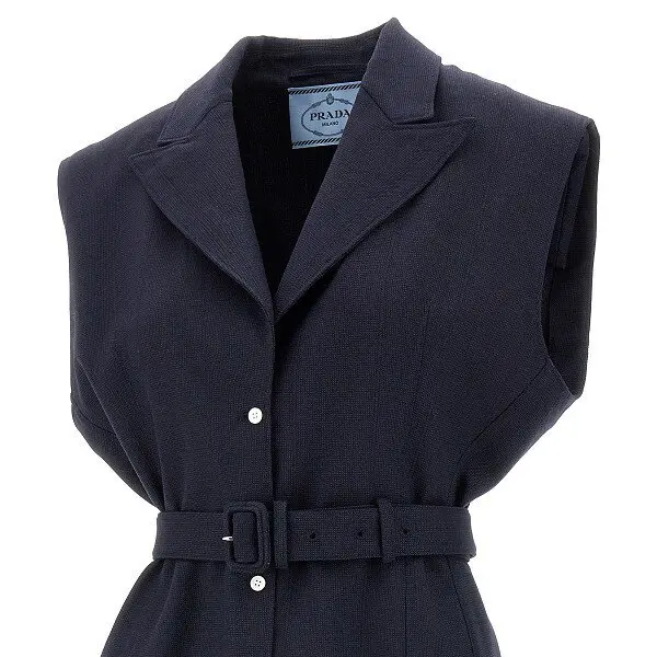 Prada Single-breasted Belted Gilet - Navy Blue