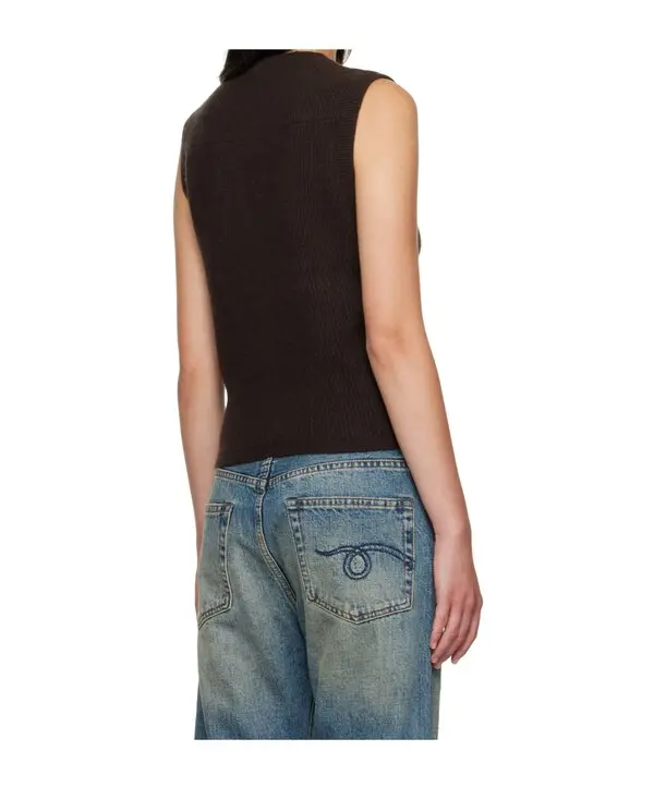 R13 V-neck Sleeveless Ribbed Knit Sweater
