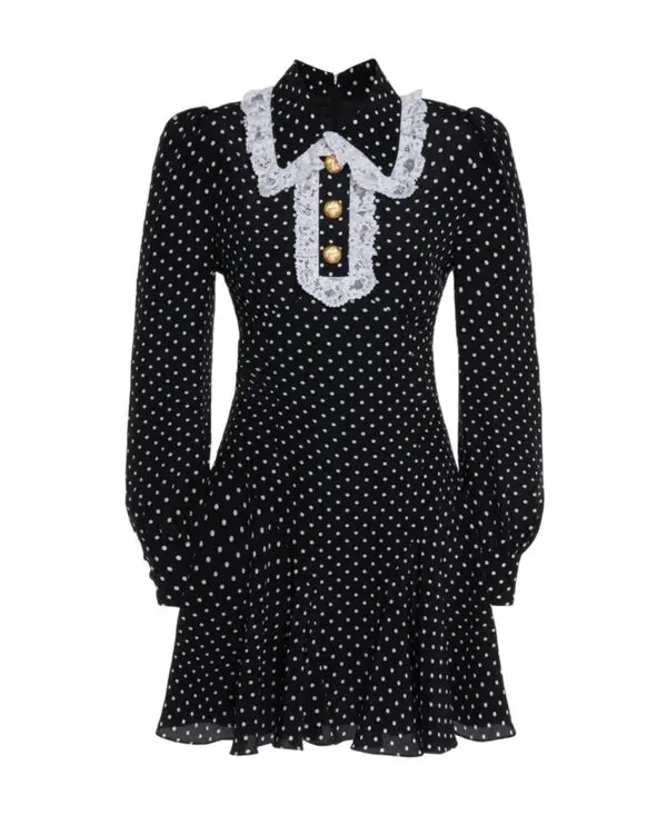 Alessandra Rich Polka-dot Mini Dress With Lace Trim - Black