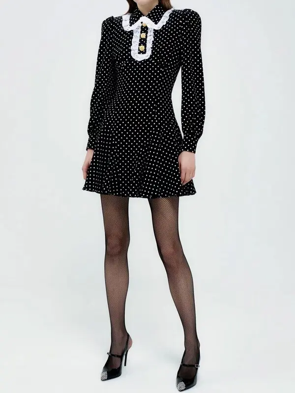 Alessandra Rich Polka-dot Mini Dress With Lace Trim