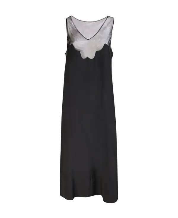 Simone Rocha Sleeveless V-neck Midi Dress With Scallop Tulle Details