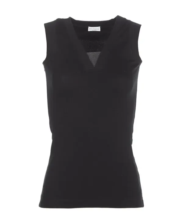 Brunello Cucinelli V-neck Straight Hem Top - Black