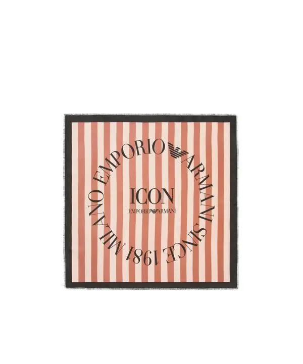 Emporio Armani Logo Printed Fringed Scarf - Pink