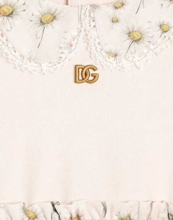Dolce & Gabbana Daisy Print Bodysuit Dress With Lace Trim