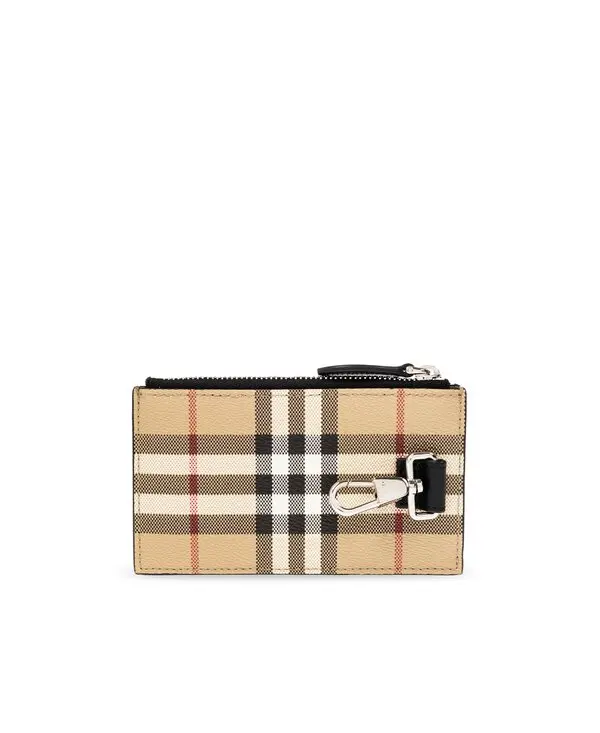 Burberry Checked Zipped Card Holder - Nude