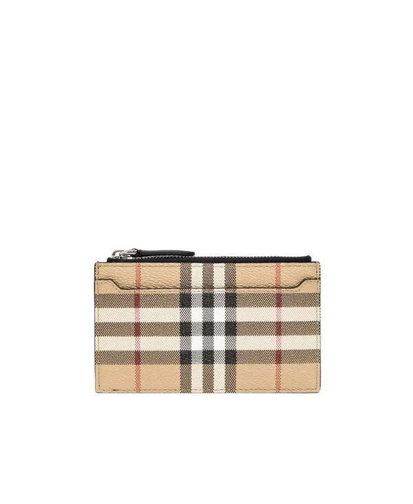 Burberry Checked Zipped Card Holder - Nude