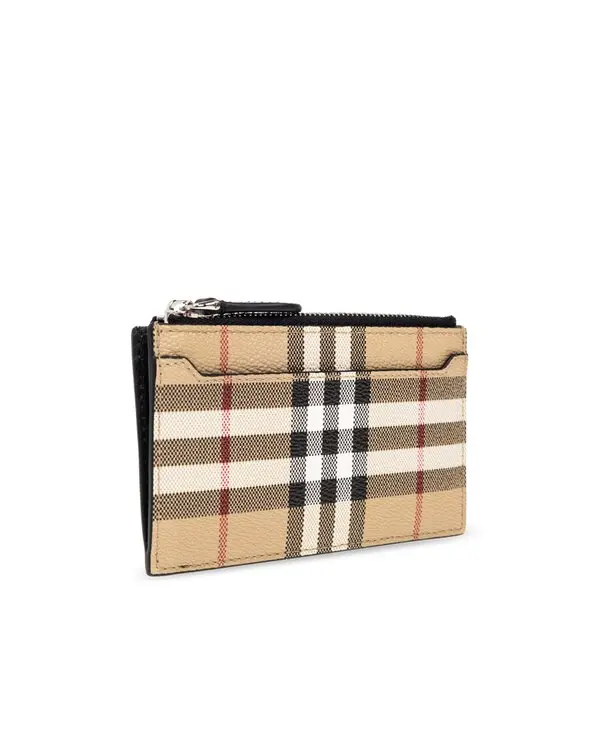 Burberry Checked Zipped Card Holder - Nude