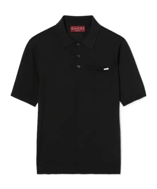 Gucci Fine Knit Short-sleeve Polo Top - Black