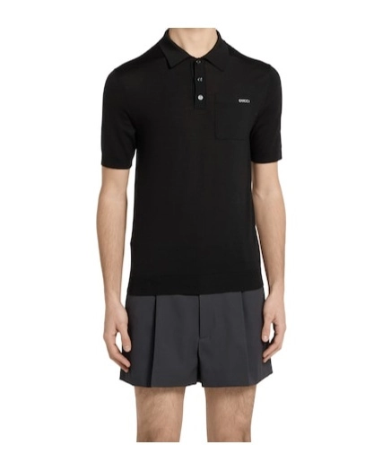 Gucci Fine Knit Short-sleeve Polo Top - Black