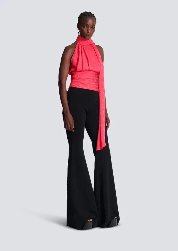 Balmain Ruched Halterneck Top With Front Tie Detail
