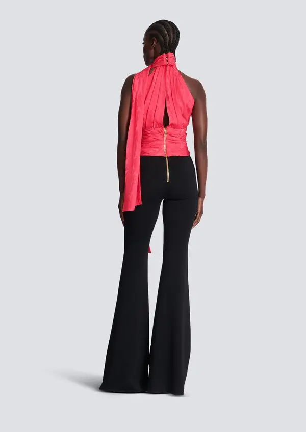 Balmain Ruched Halterneck Top With Front Tie Detail