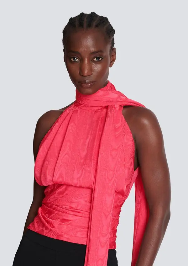 Balmain Ruched Halterneck Top With Front Tie Detail