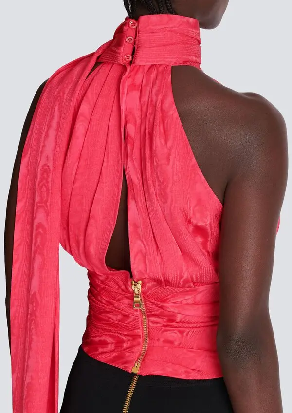 Balmain Ruched Halterneck Top With Front Tie Detail