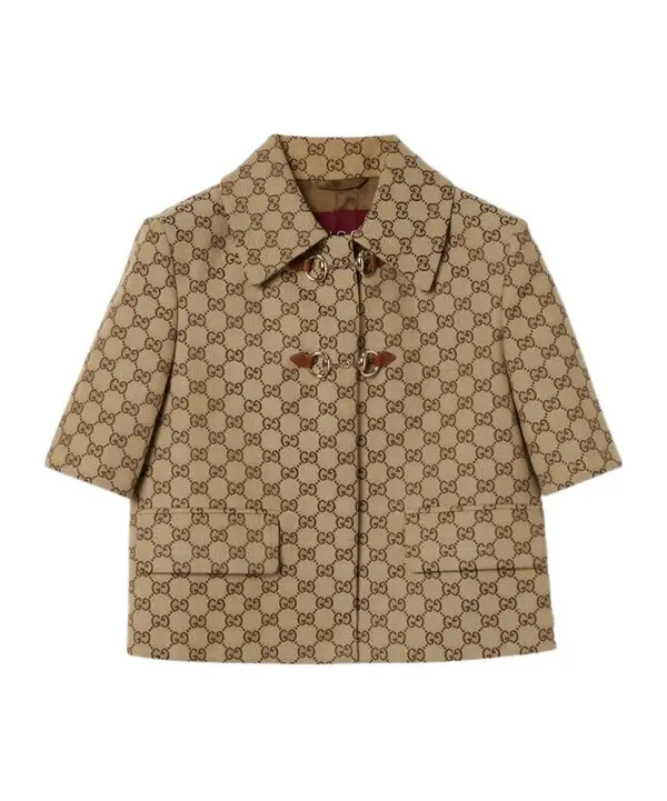 Gucci Monogrammed Short-sleeve Shirt With Leather Trim