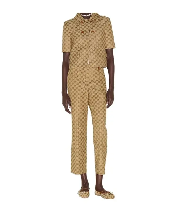 Gucci Monogrammed Short-sleeve Shirt With Leather Trim