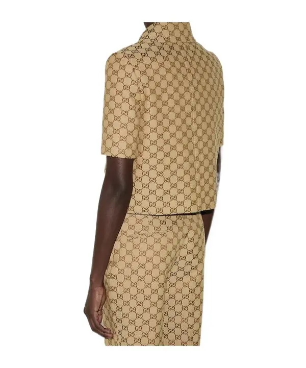 Gucci Monogrammed Short-sleeve Shirt With Leather Trim