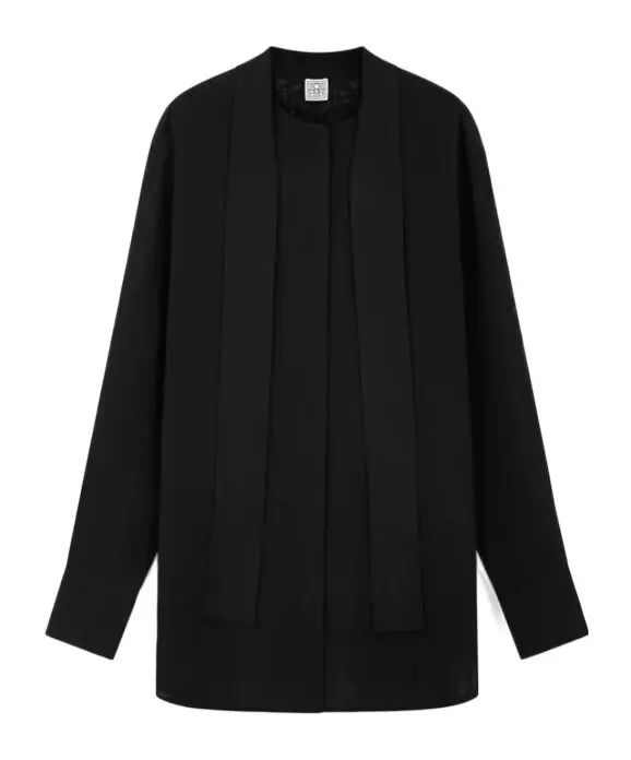 TOTEME Tie Detail Long Sleeve Shirt - Black
