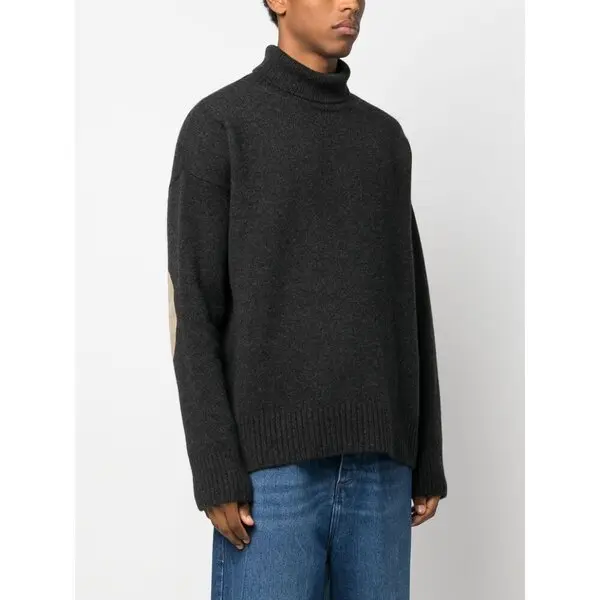 Ami High Neck Knitted Jumper With Elbow Patches