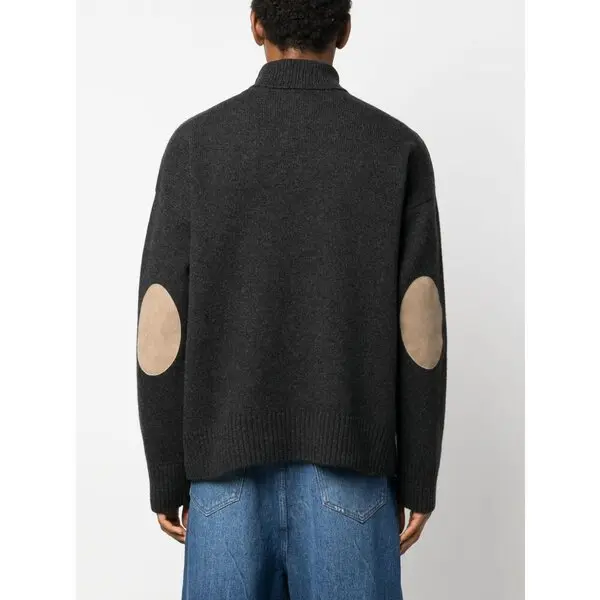 Ami High Neck Knitted Jumper With Elbow Patches