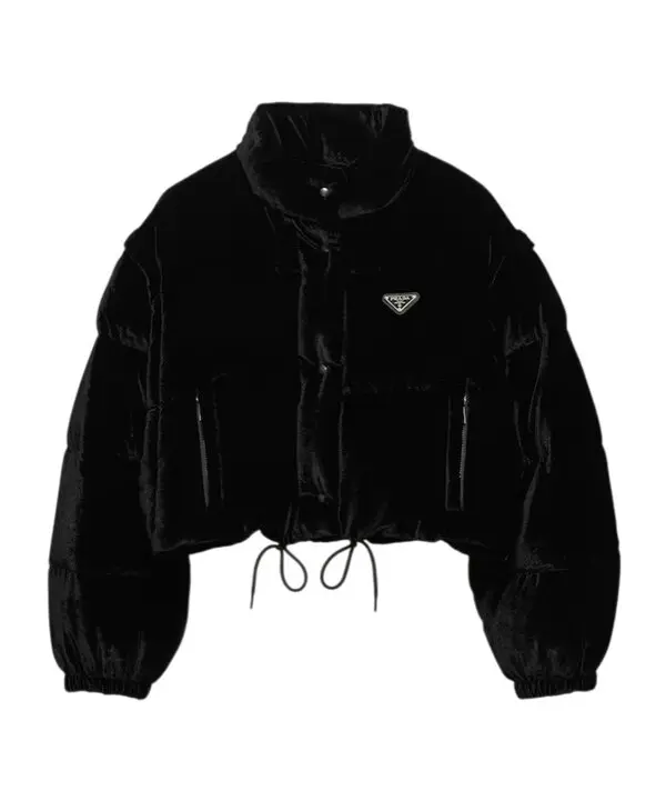 Prada Convertible Cropped Velvet Down Jacket - Black