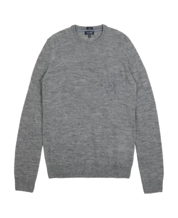 Emporio Armani Round Neck Pullover With Embroidered Logo - Gray