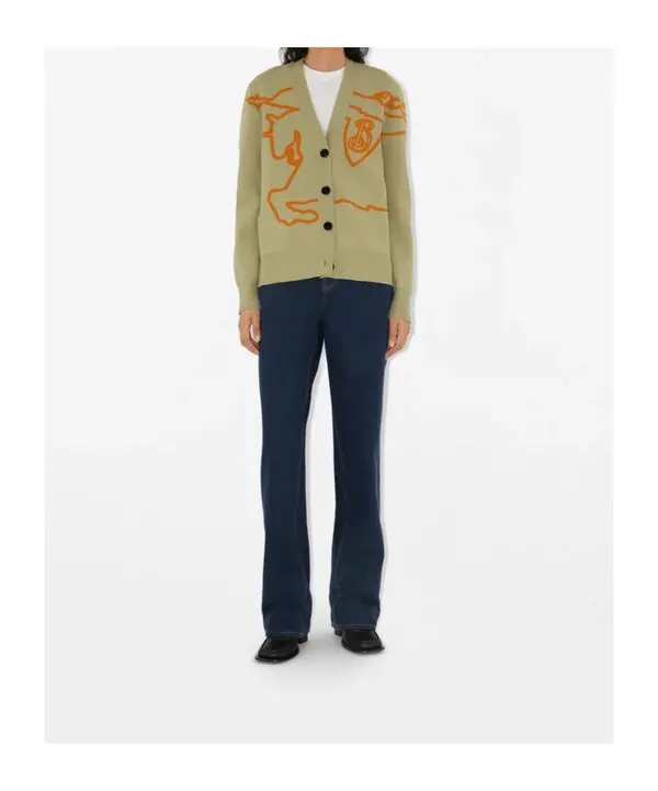 Burberry V-neck Buttoned Cardigan With Equestrian Knight Jacquard