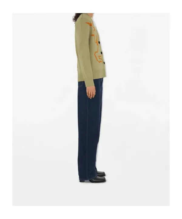 Burberry V-neck Buttoned Cardigan With Equestrian Knight Jacquard