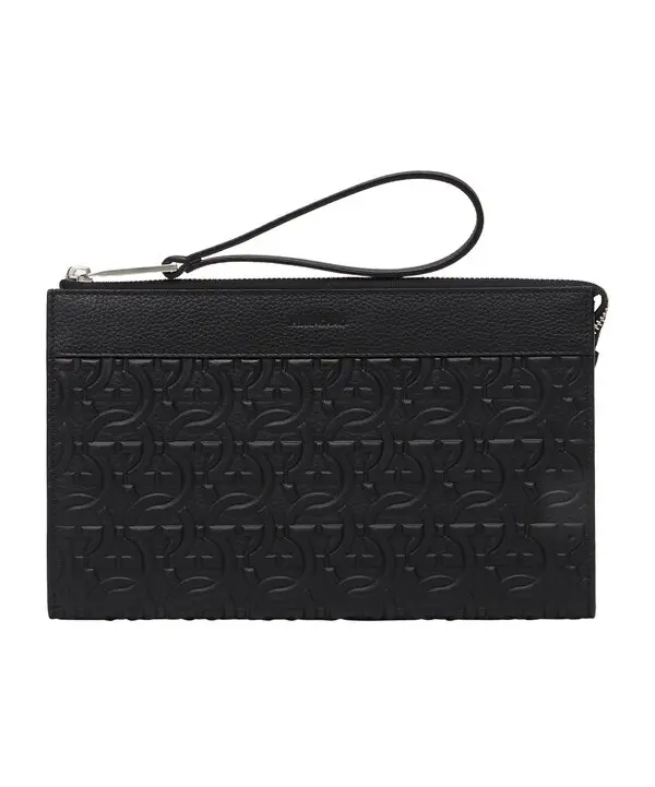 FERRAGAMO Embossed Zip Toiletry Bag - Black