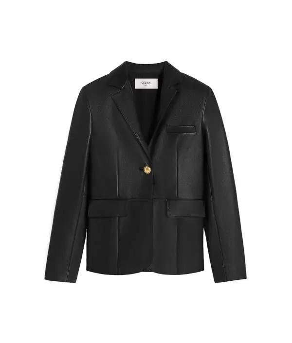 Celine Tailored Jacket In Soft Lambskin - Black
