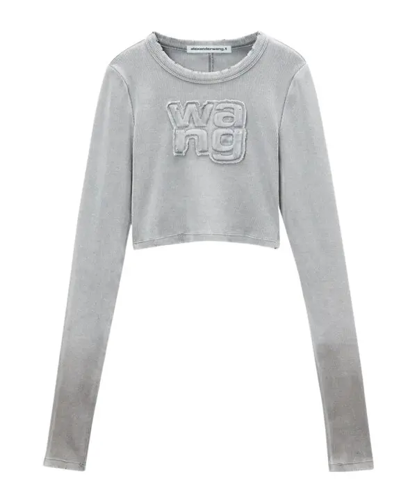 Alexander Wang Cropped Long Sleeve Top With Fluffy Logo