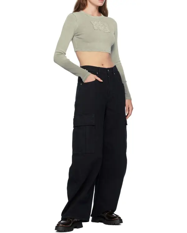 Alexander Wang Cropped Long Sleeve Top With Fluffy Logo